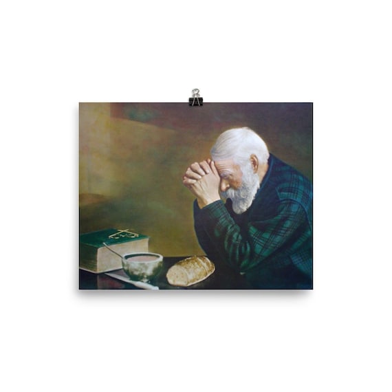 Print With Verse From Bible Man Praying Bread