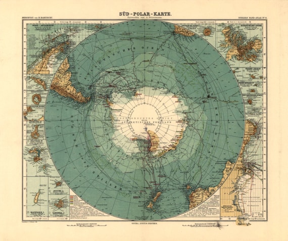 1912 Map of Antarctica & South Pole Print Poster - Etsy