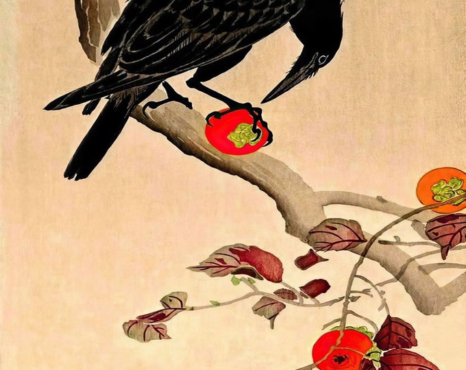 Japanese Crow Painting, Ohara Koson Art Print, Persimmon Tree, Vintage ...