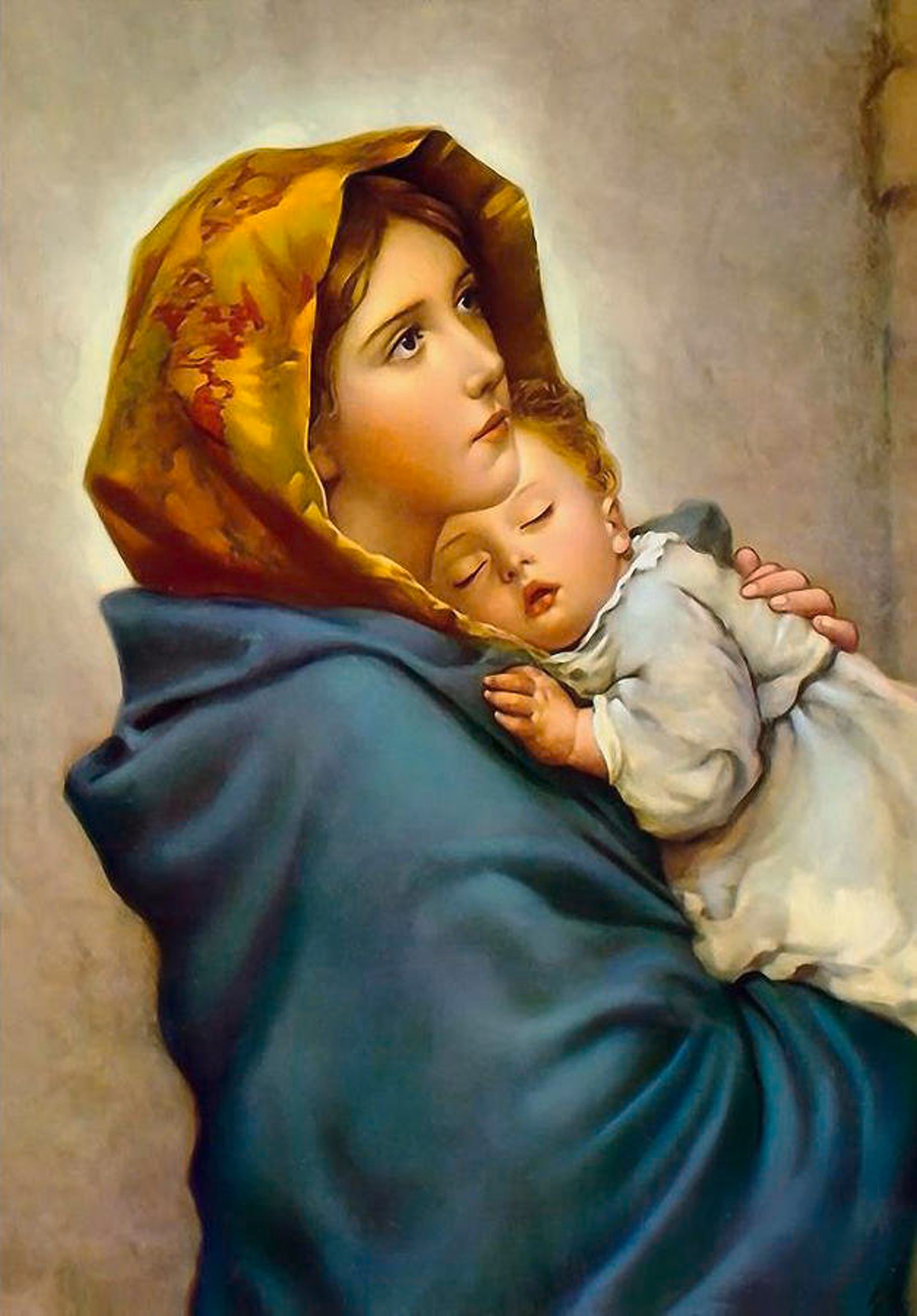 Virgin Mary and Child by Italian Painter Roberto Ferruzzi Print Poster ...