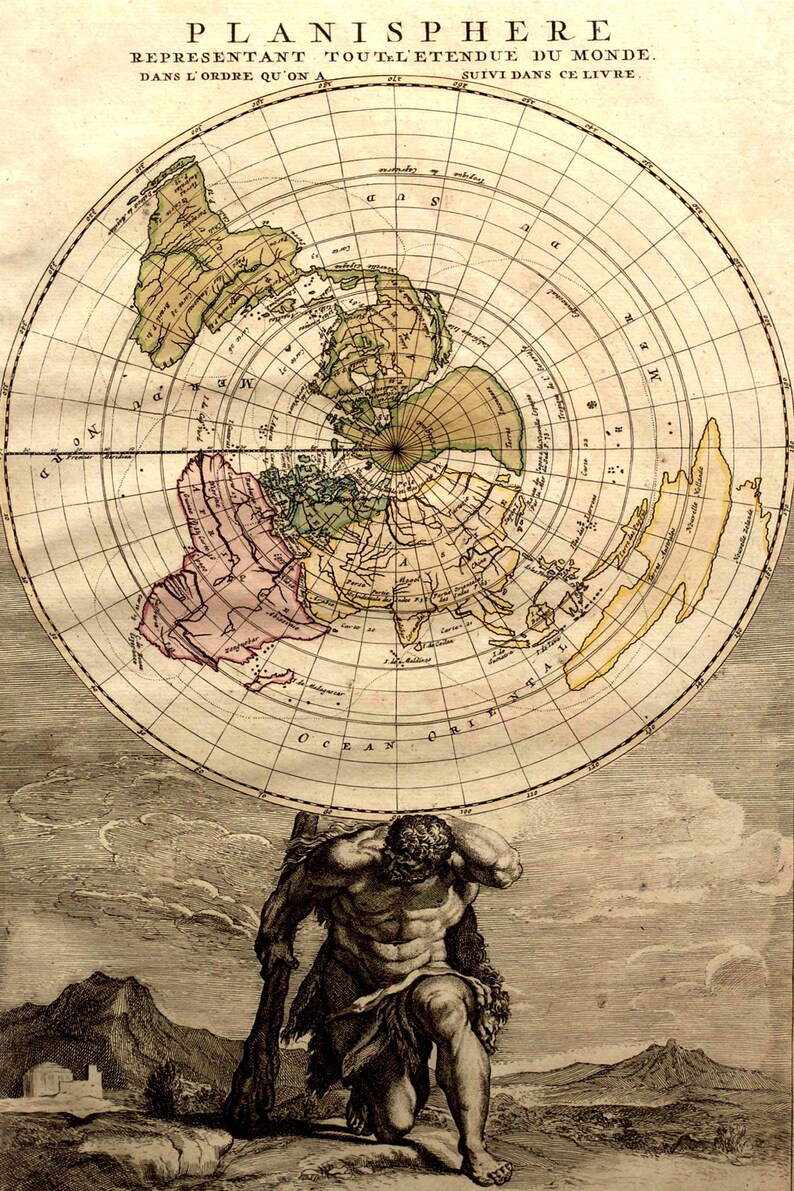 Flat Earth Planisphere World Map Vintage 1715 Louis Renard - Etsy