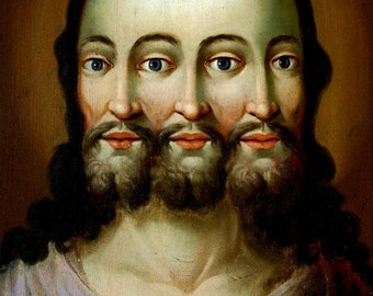 Three Faced Jesus Art Print, Trifacial Trinity, Triple Jesus Christ ...