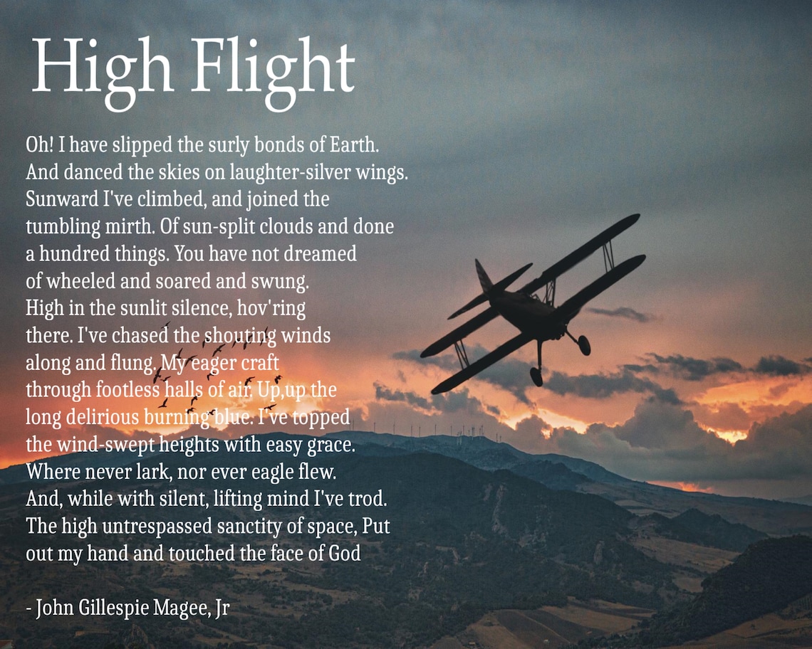 High Flight Poem by John Gillespie Magee Jr Print Poster - Etsy