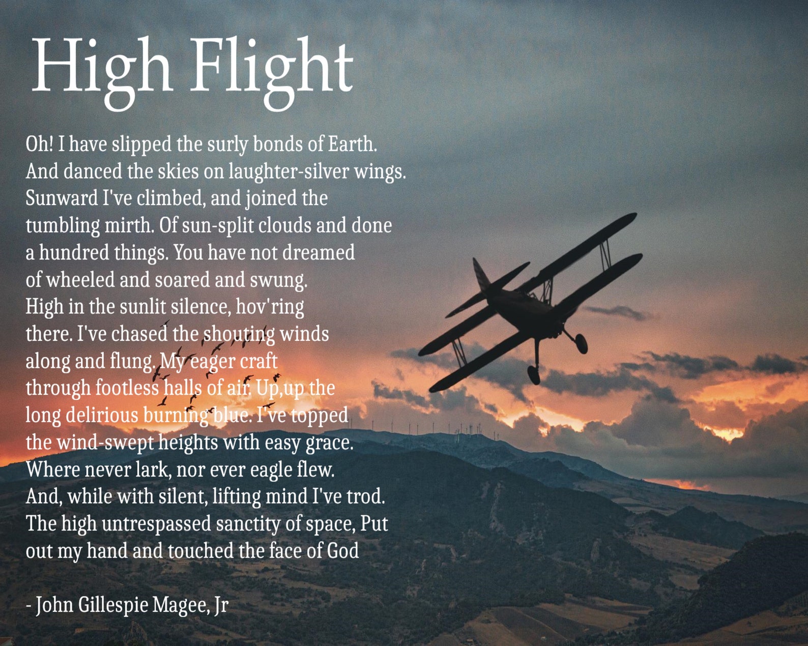 High Flight Poem by John Gillespie Magee Jr Print Poster - Etsy