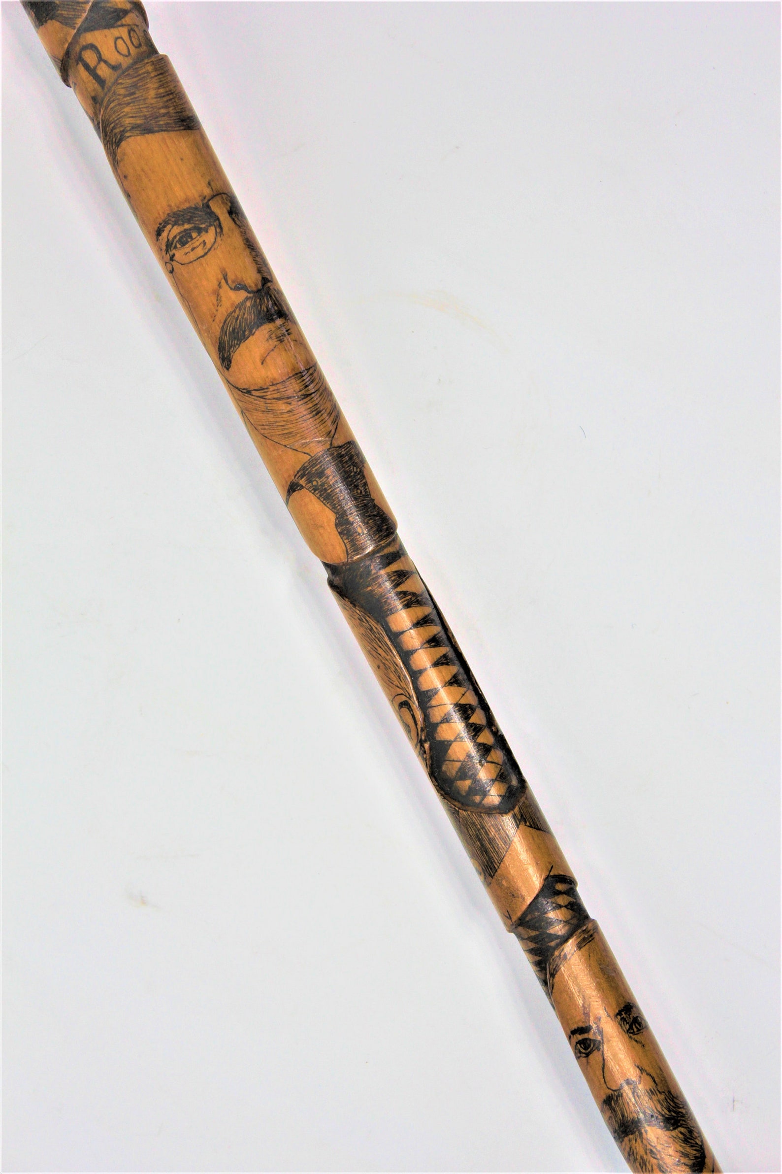 Gorgeous Vintage Folk Art Cane With Visages of Mckinley, Roosevelt ...