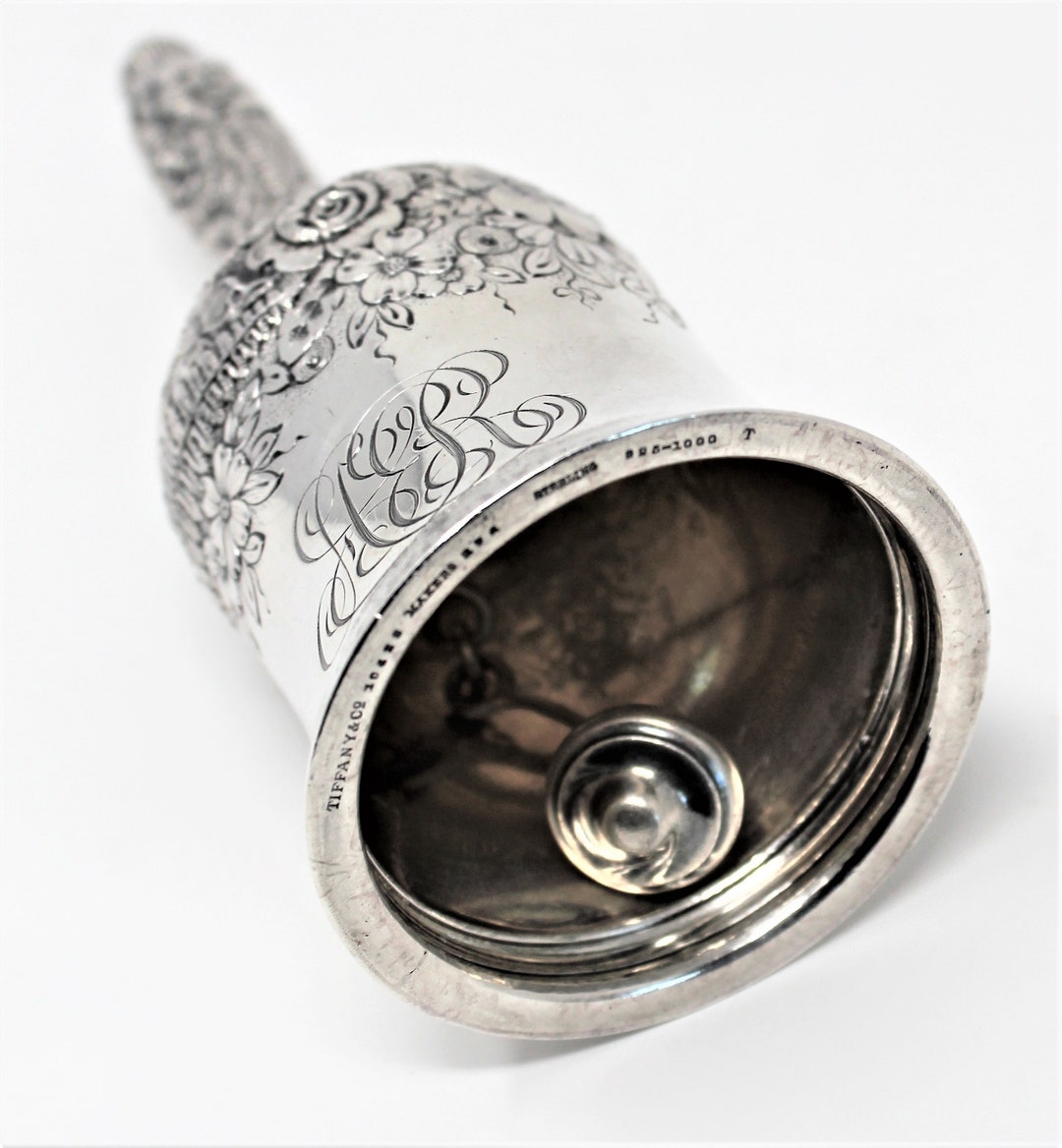 Elegant Tiffany & Co Sterling Silver Repoussé Table Bell, With Floral ...
