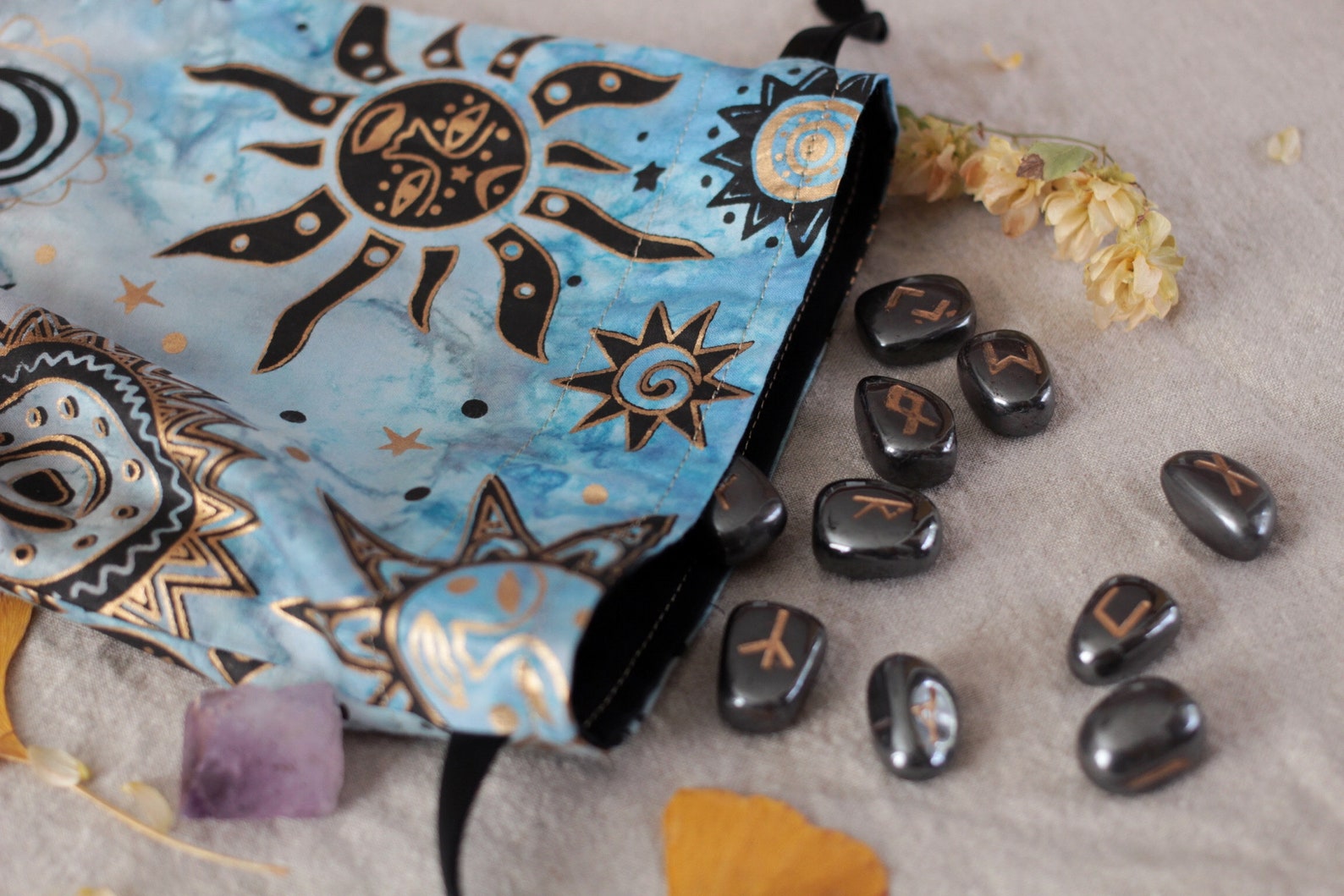 Large Sun Celestial Batik Tarot Bag Oracle Bag Rune Bag Fully | Etsy