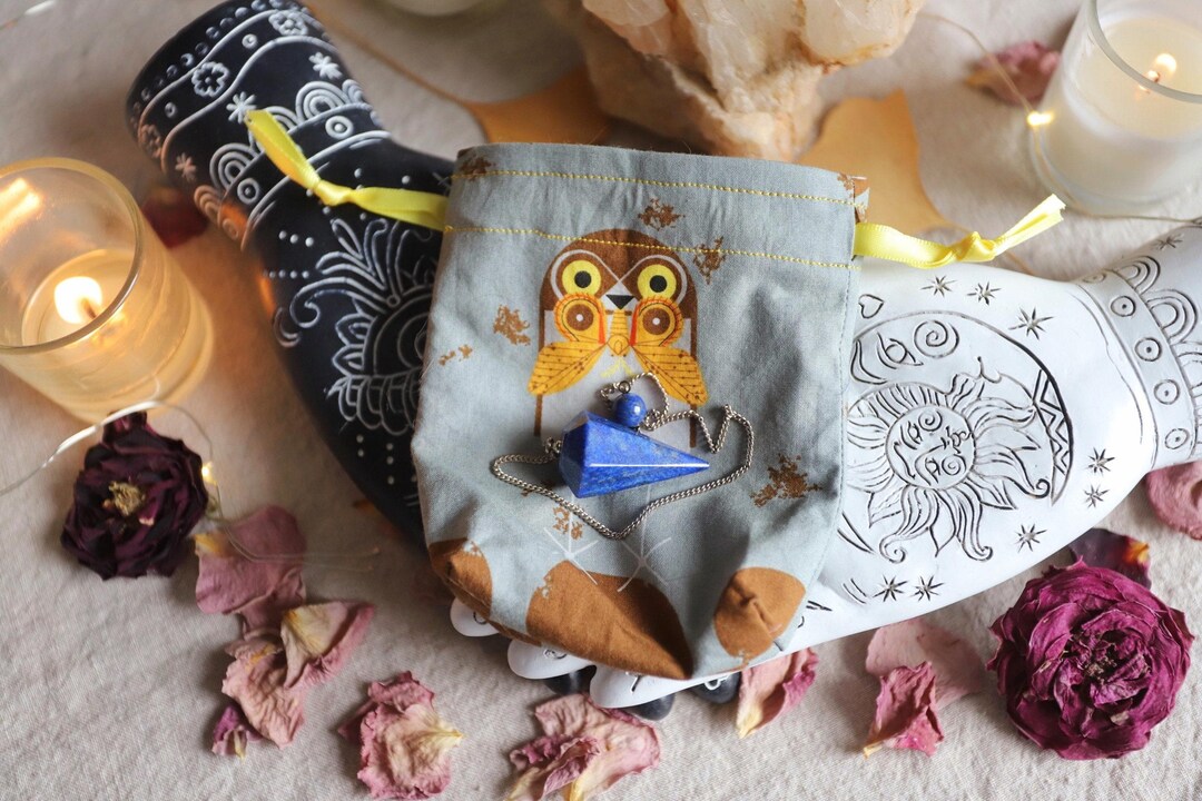 Extra Small Burrowing Owls Pendulum Bag Drawstring Sachet Crystal Pouch ...