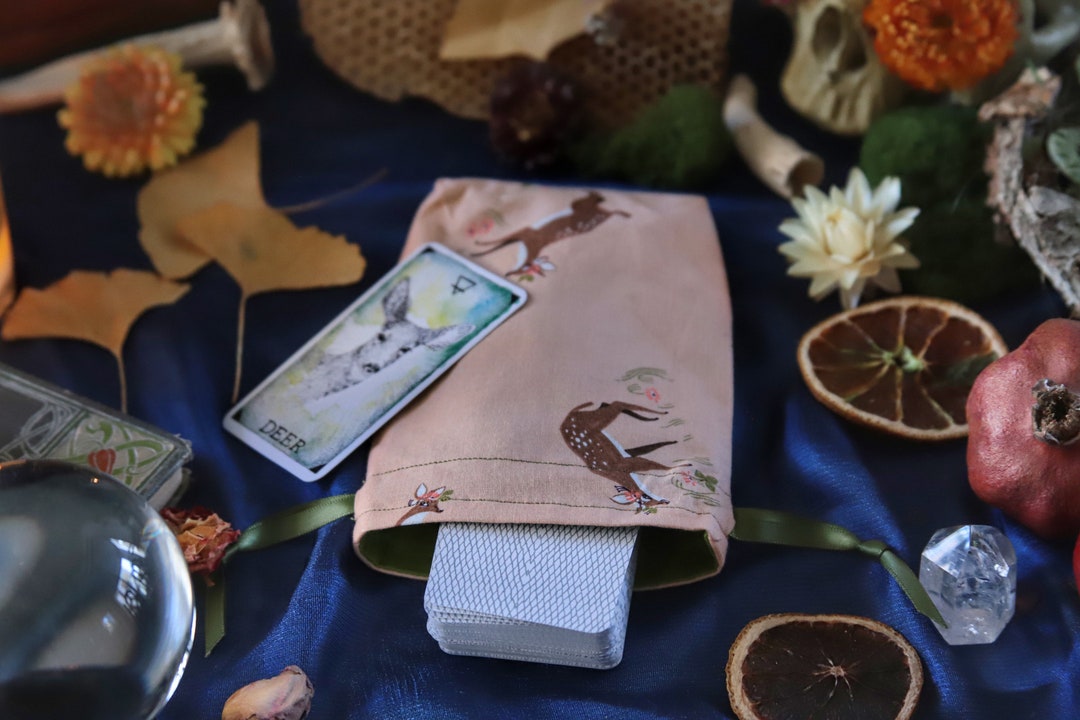 Small Deer With Flowers Mini Tarot Deck Bag Oracle Bag Rune Bag Dice ...