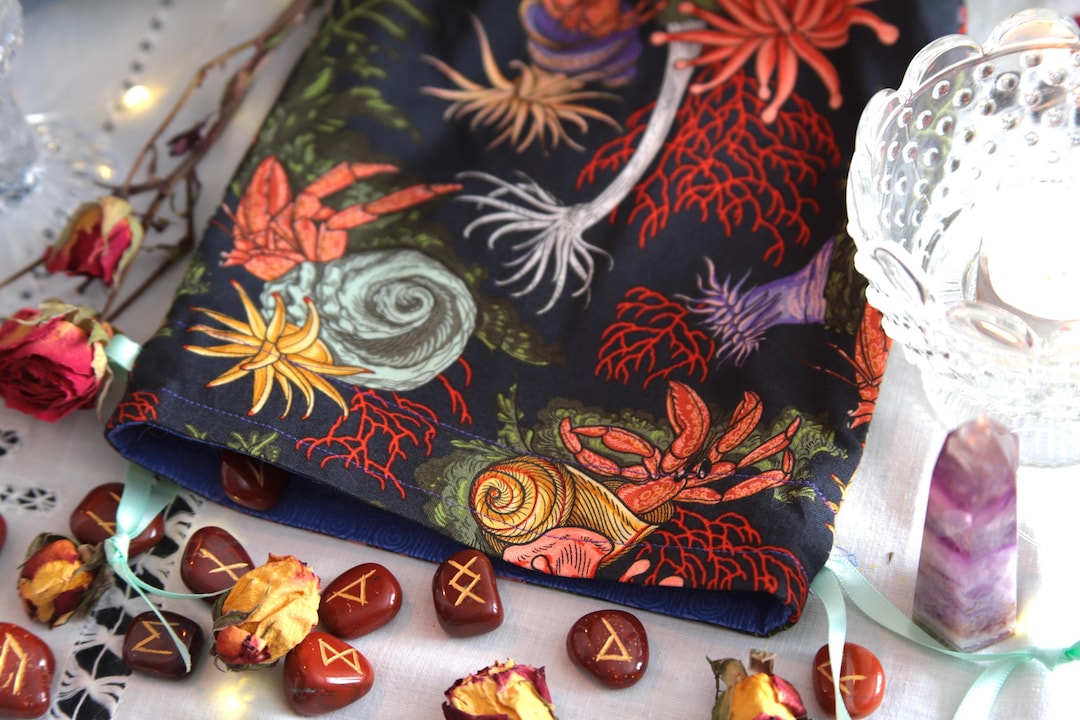 Large Hermit Crabs and Anemones Tarot Bag Oracle Bag Rune Bag Fully ...
