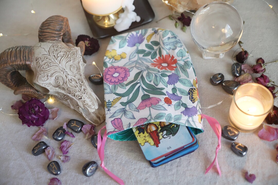 Medium Insects and Flowers Tarot Bag Oracle Bag Rune Bag Fully Lined ...