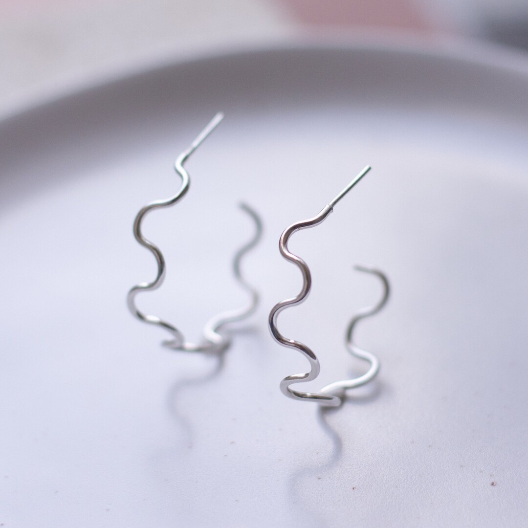 Wavy Hoop Earrings, Squiggle Hoop Earrings, Sterling Silver Hoops, Gold ...