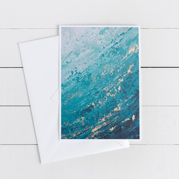 Abstract Art Greeting Card Blank Note Card Teal and Gold Note Card ...