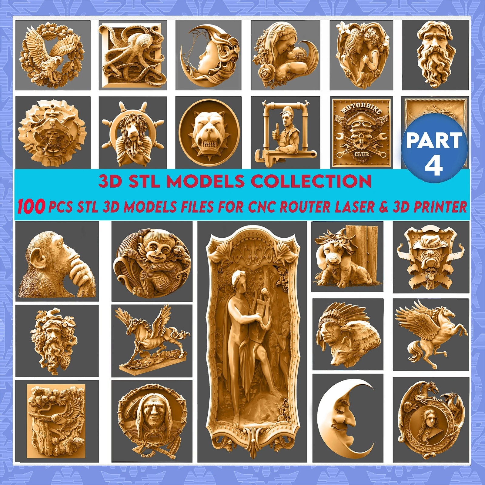 Part 4: 100 Pcs 3D STL Models Collection,wall Decor,stl File for CNC ...