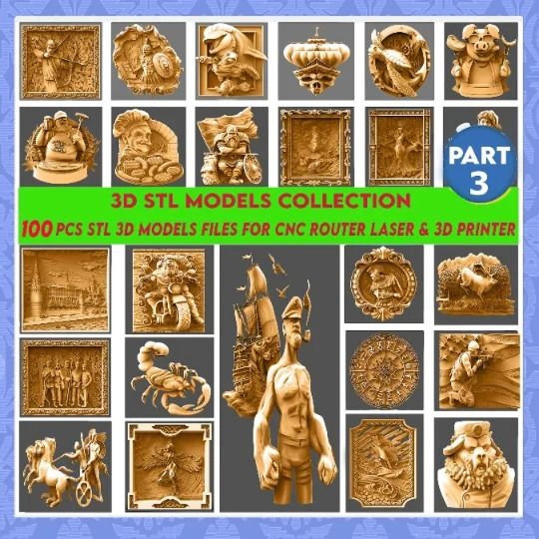Part 3: 100 Pcs 3D STL Models Collection,wall Decor,stl File for CNC ...