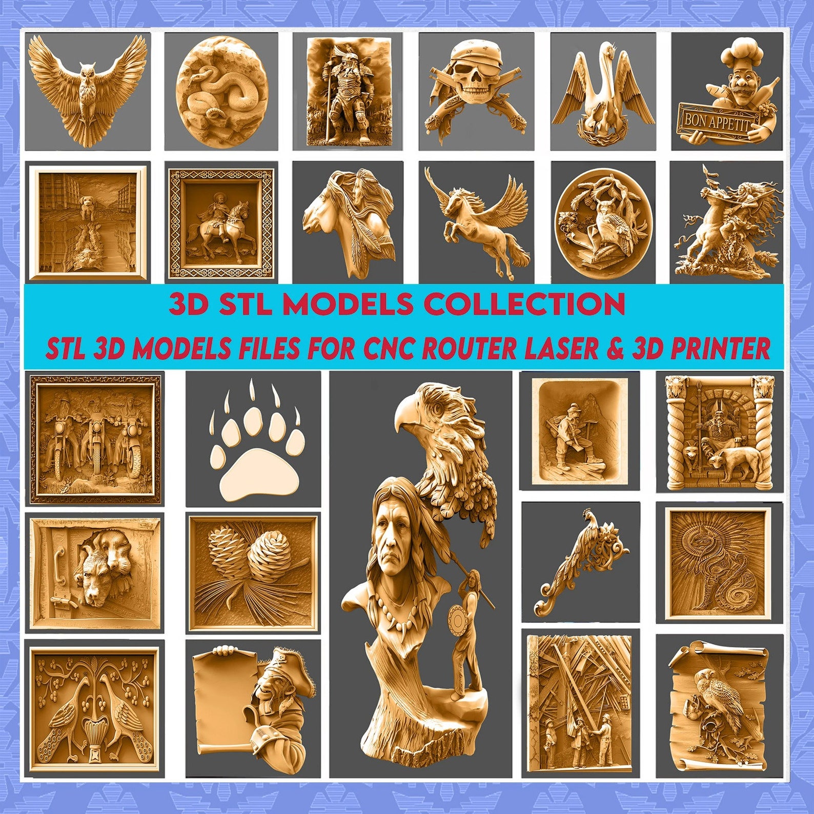 Part 4: 100 Pcs 3D STL Models Collection,wall Decor,stl File for CNC ...