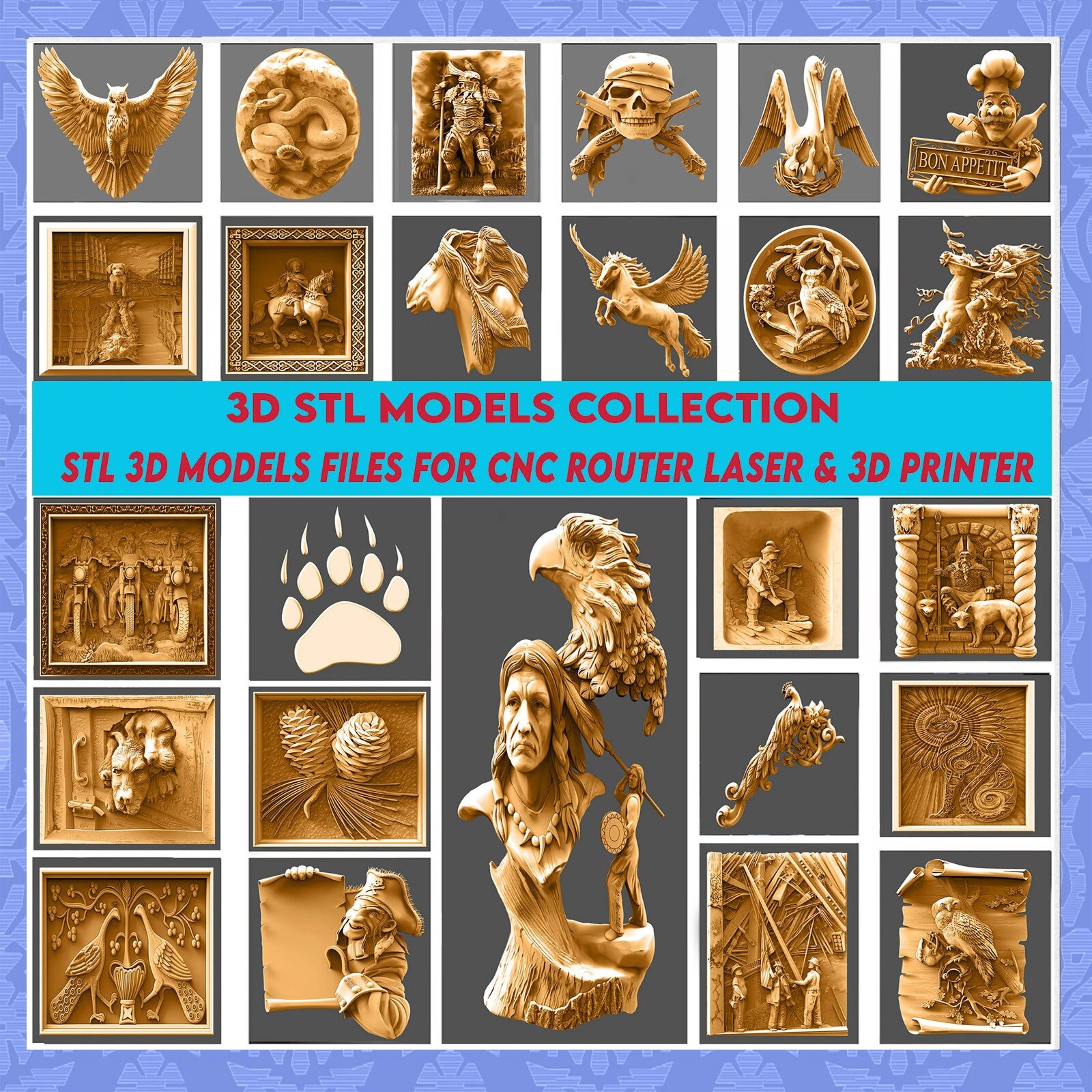 Part 4: 100 Pcs 3D STL Models Collection,wall Decor,stl File for CNC ...