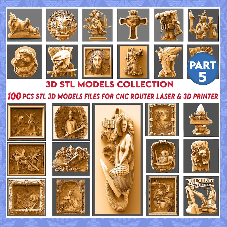 Part 5: 100 Pcs 3D STL Models Collection,wall Decor,stl File for CNC ...