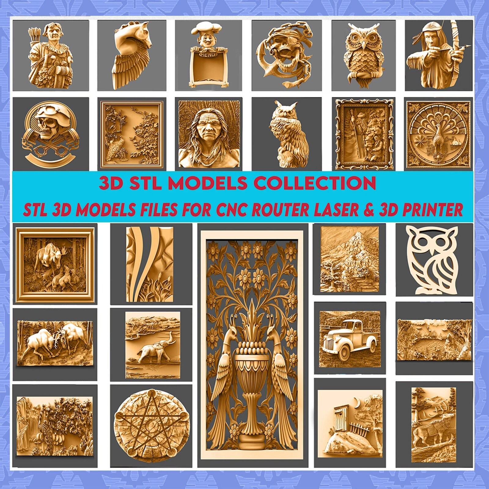 Part 4: 100 Pcs 3D STL Models Collection,wall Decor,stl File for CNC ...