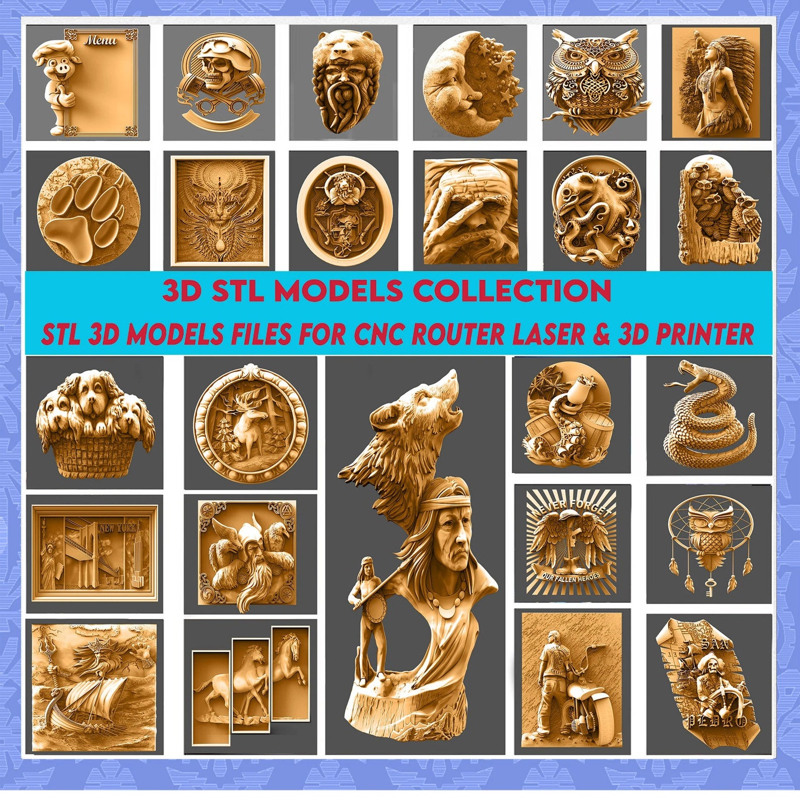 Part 4: 100 Pcs 3D STL Models Collection,wall Decor,stl File for CNC ...