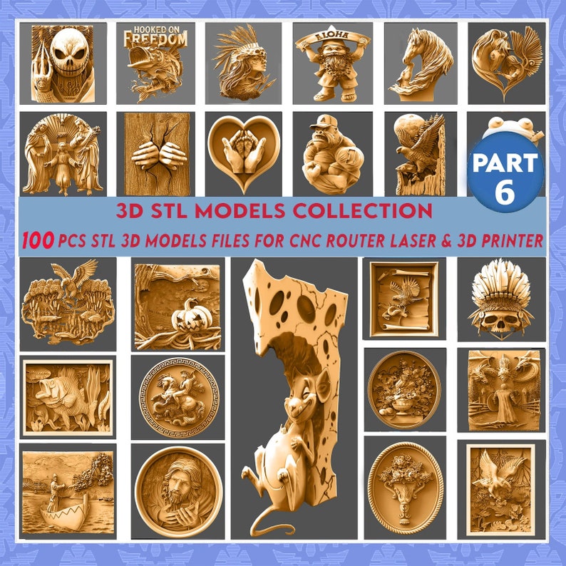 Part 6: 100 Pcs 3D STL Models Collection,wall Decor,stl File for CNC ...