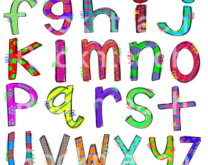 Colorful Bright Alphabet Clipart, Letter Clipart, Hand Drawn Letters ...