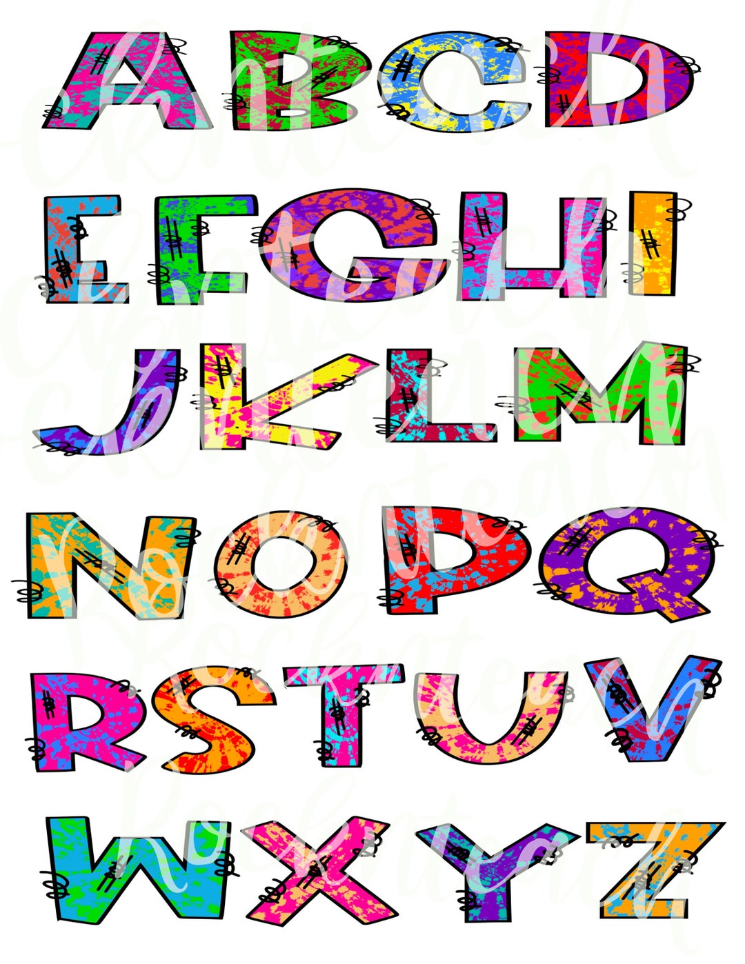 Tie Die Alphabet Letters, Alpha Letter Pack, Tie Dye Letters, Tie Dye ...