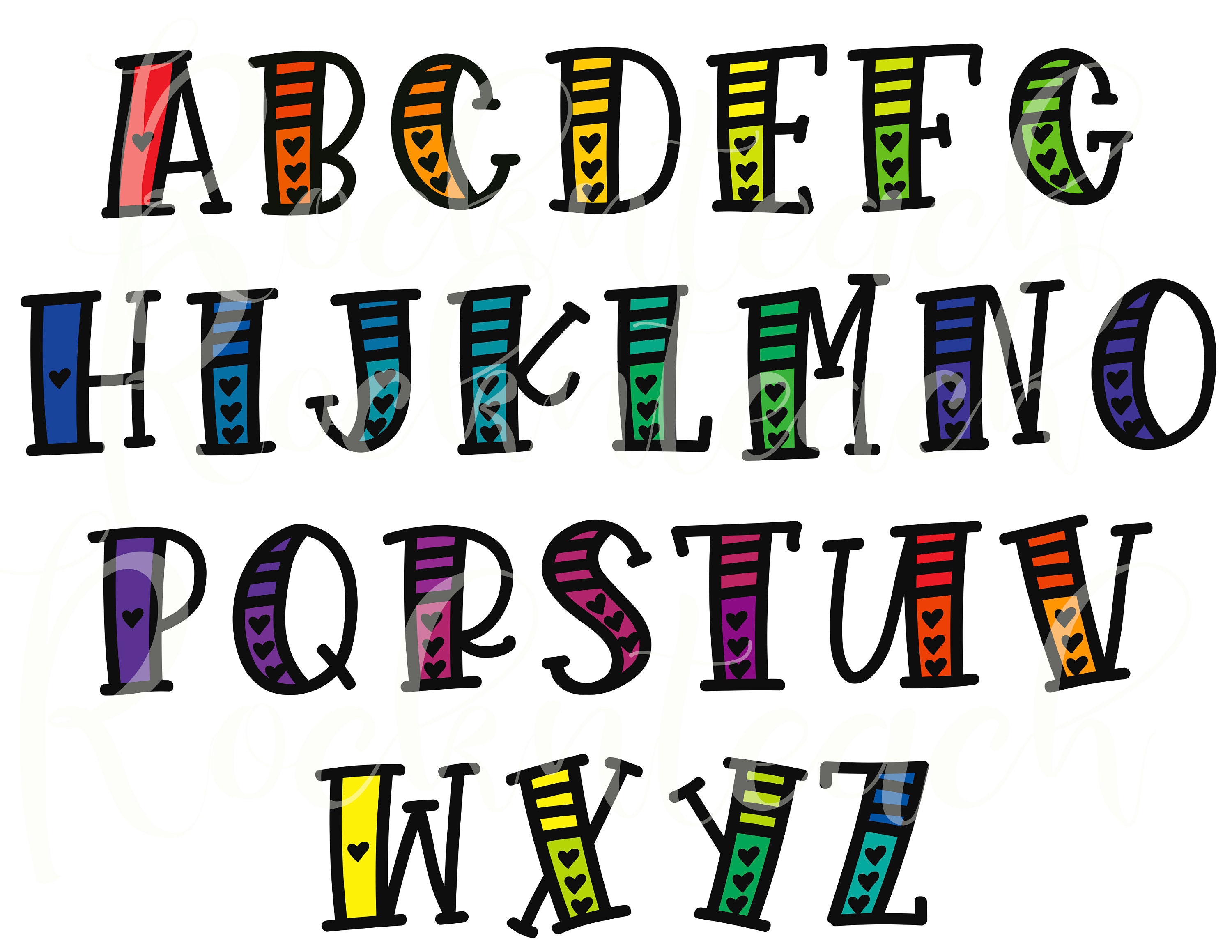 Colorful Bright Alphabet Clipart Letter Clipart Hand Drawn | Etsy