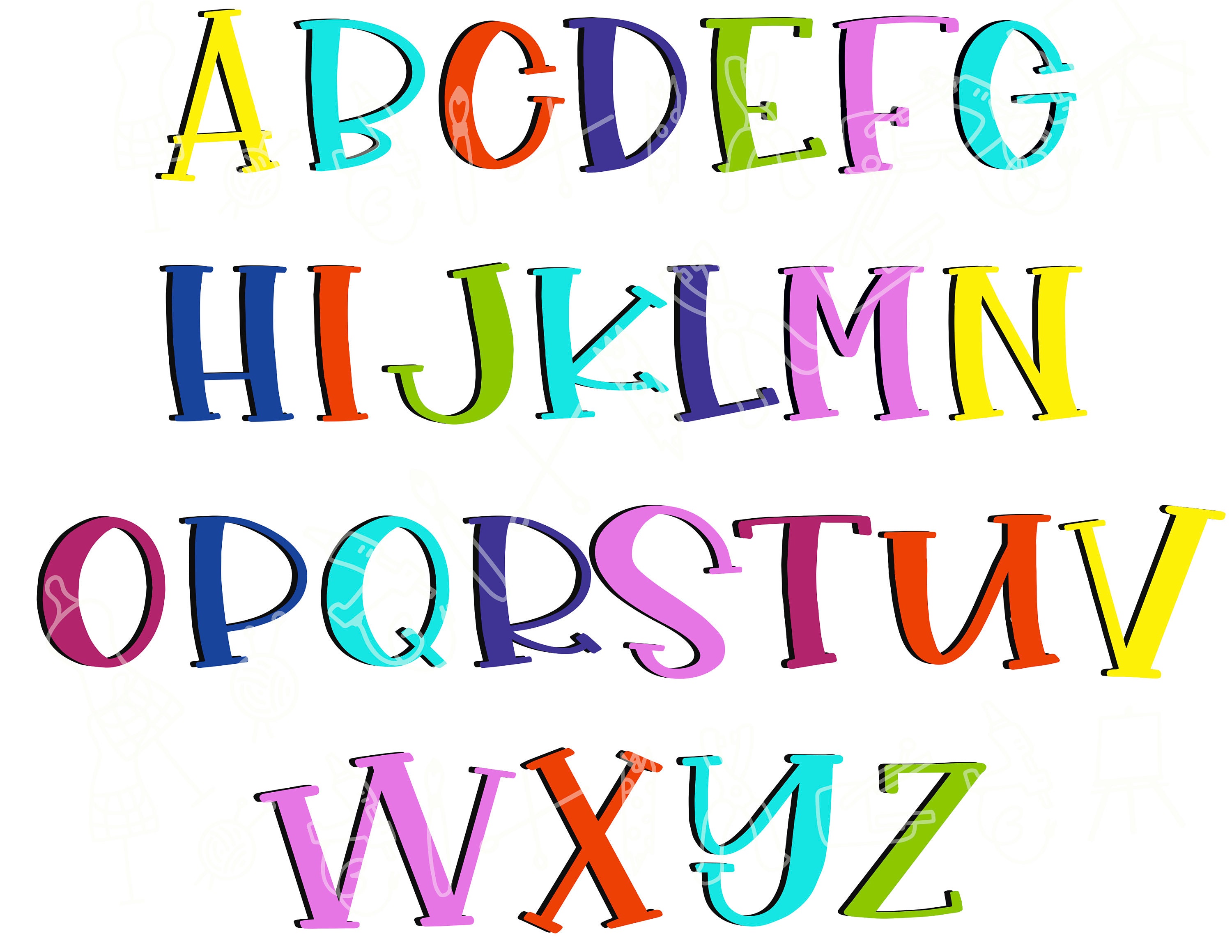 Colorful bright alphabet clipart letter clipart hand drawn | Etsy