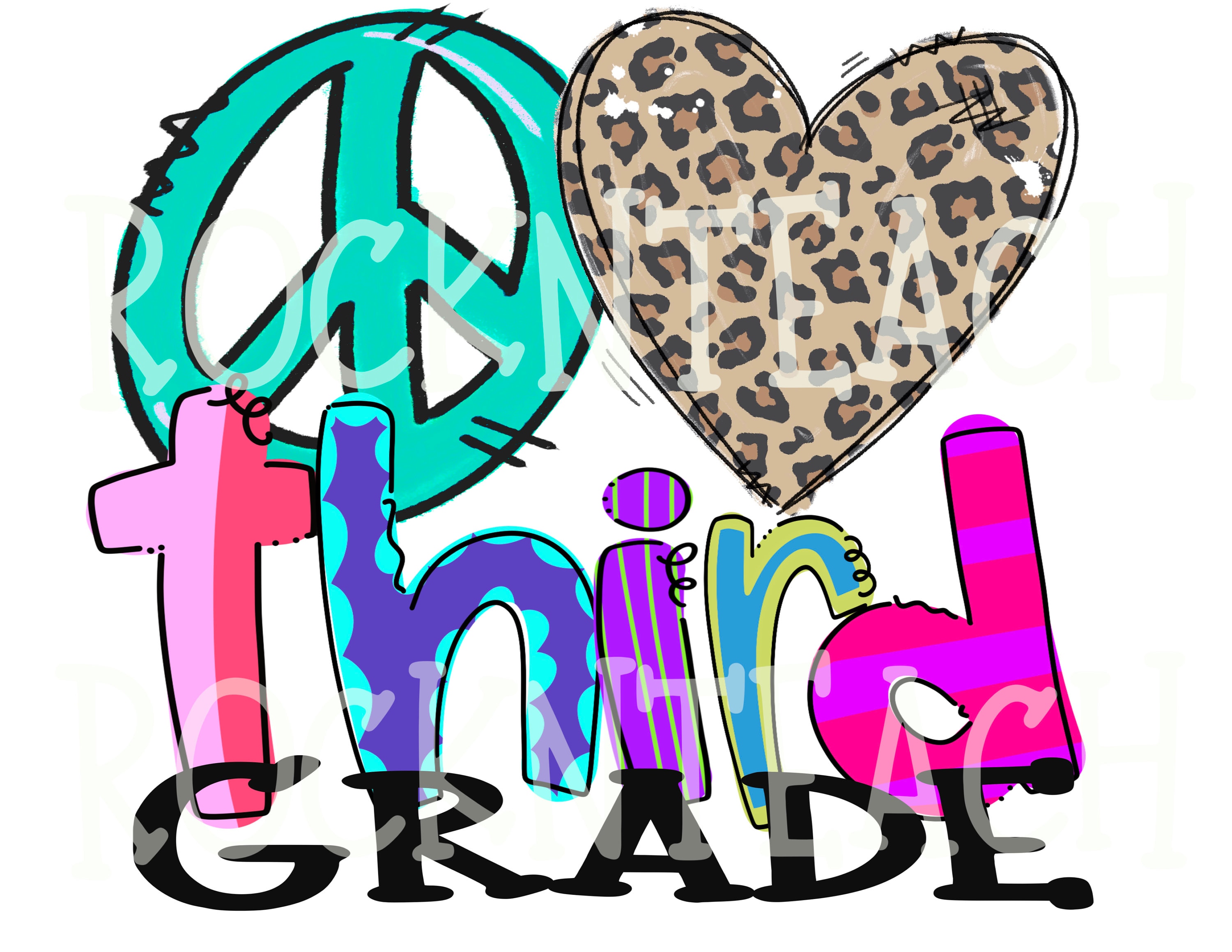 Peace Love Third Grade, Teacher Png, School Spirit Png Digital File ...