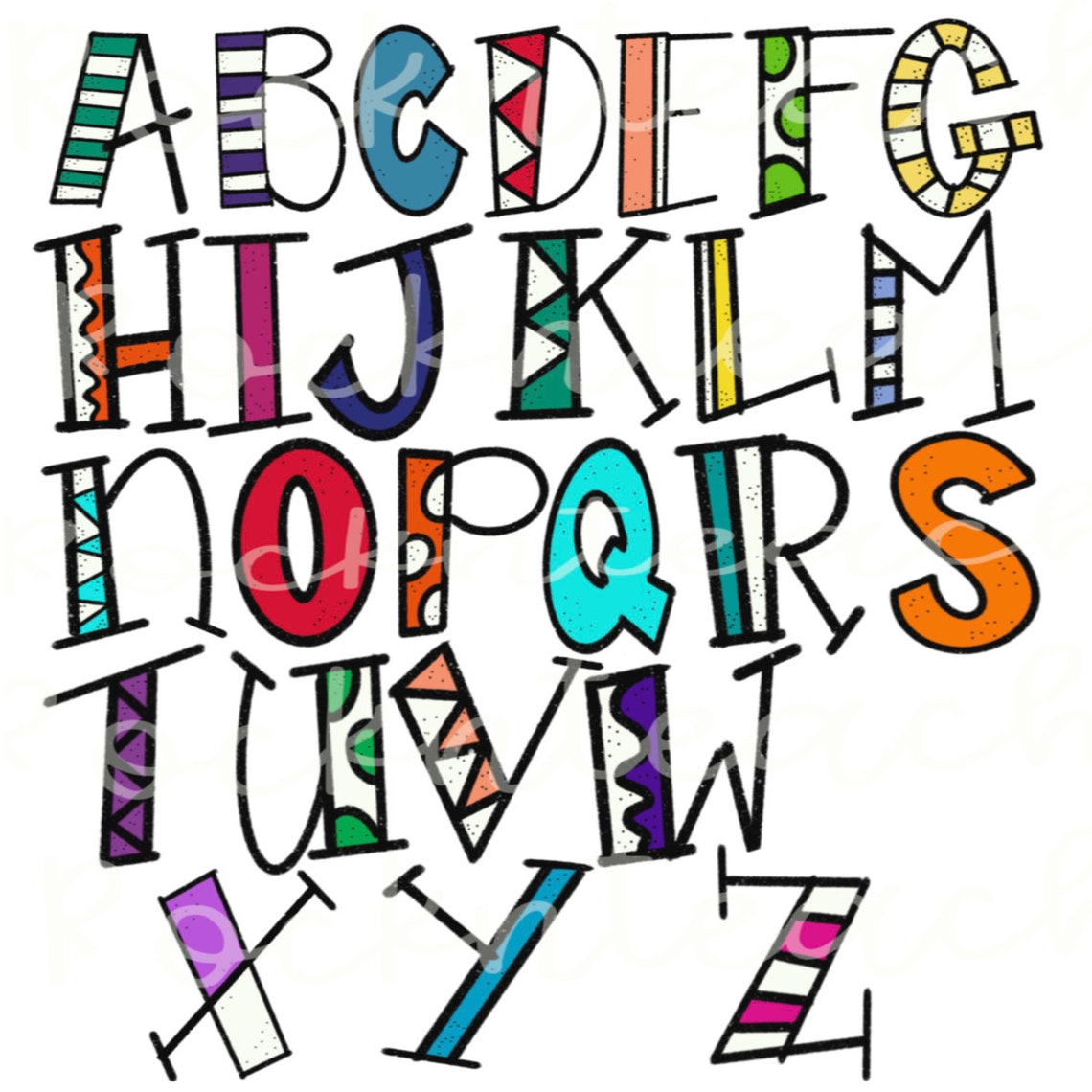 Colorful Bright Alphabet Clipart, Letter Clipart, Hand Drawn Letters - Etsy