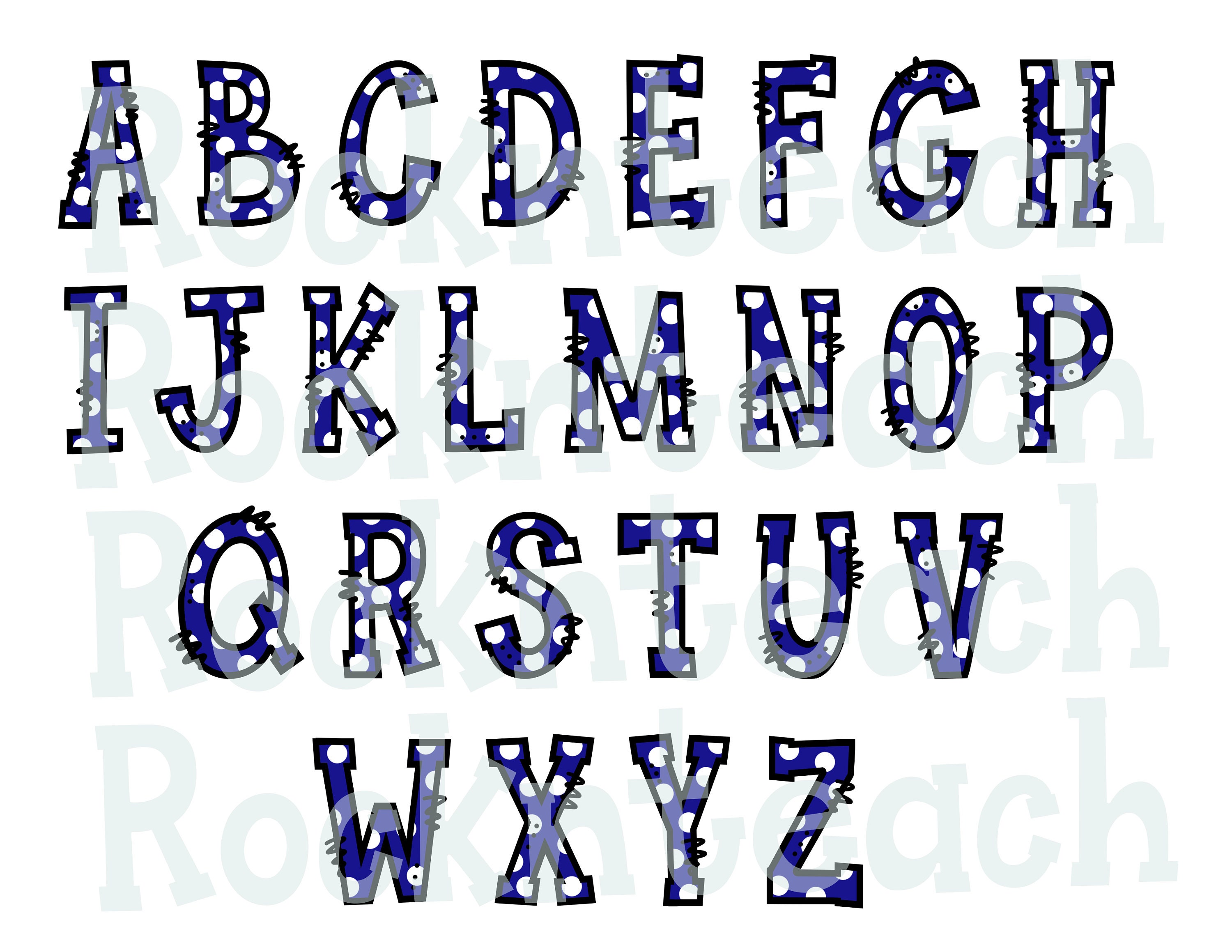 Blue polka dot alphabet letters cute letters png letters | Etsy