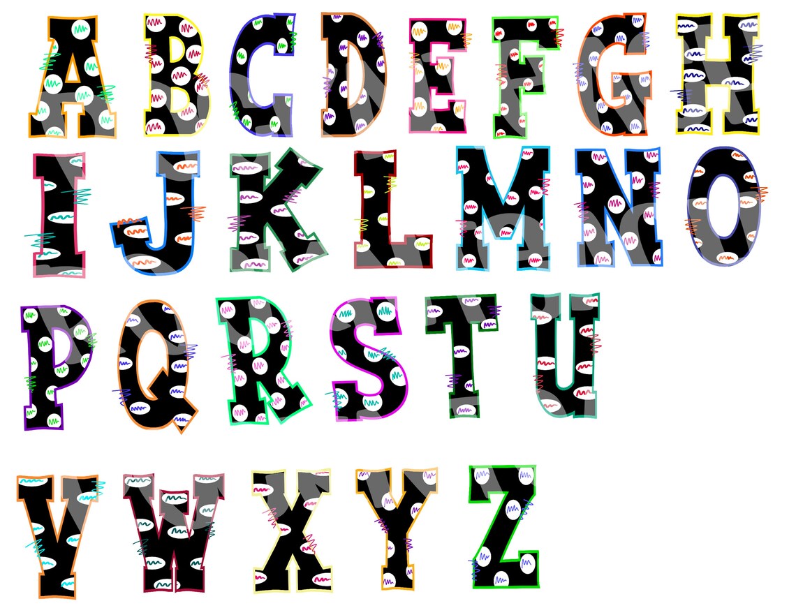 Black Polka Dot Doodle Letters Doodle Clipart Letters Polka - Etsy