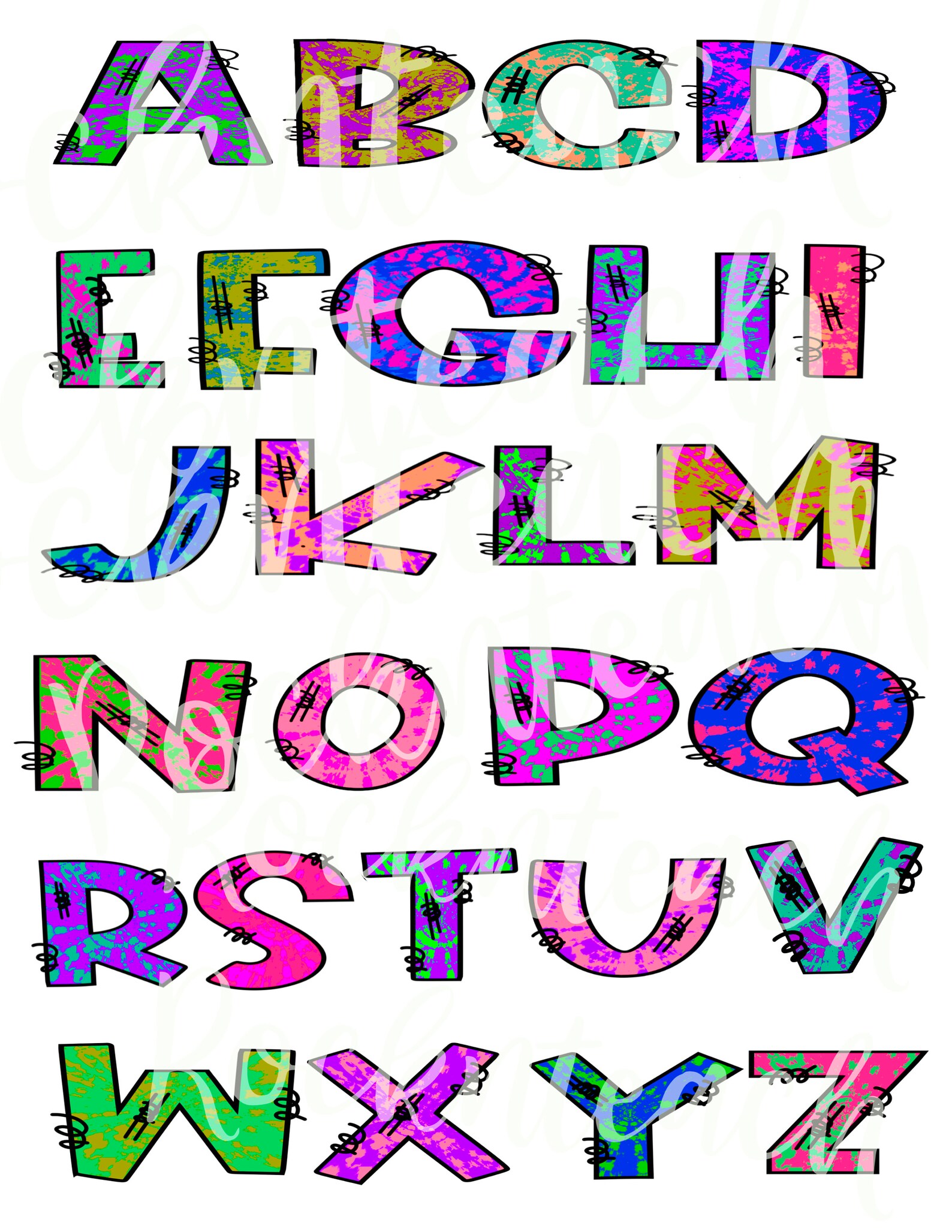 Tie Die Alphabet Letters Alpha Letter Pack Tie Dye Letters - Etsy