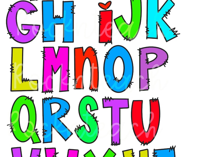 Colorful Bright Alphabet Clipart, Letter Clipart, Hand Drawn Letters ...