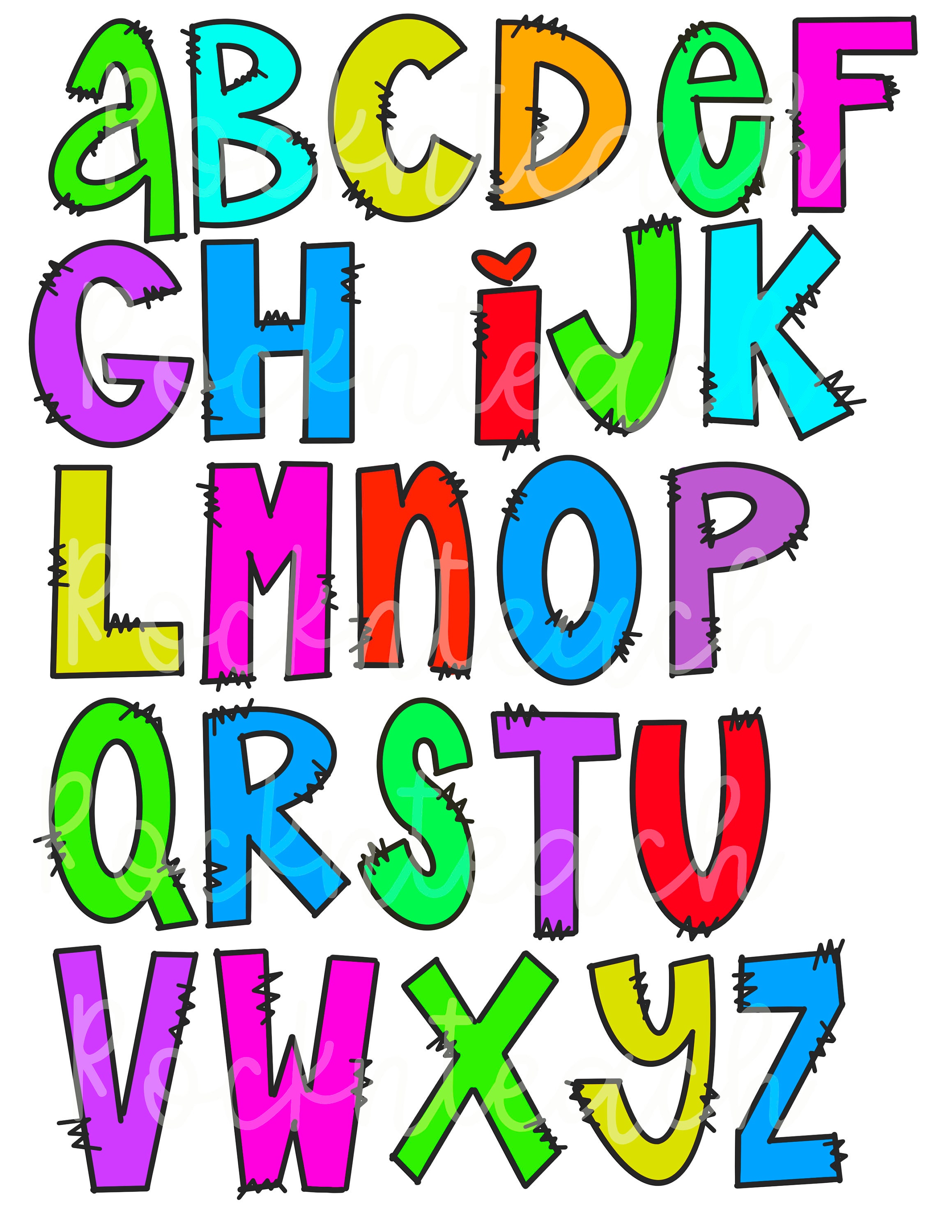 Colorful Bright Alphabet Clipart, Letter Clipart, Hand Drawn Letters - Etsy