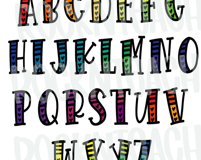 Colorful Bright Alphabet Clipart, Letter Clipart, Hand Drawn Letters ...