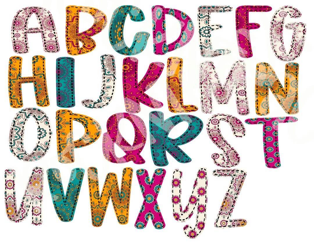 Colorful Bright Alphabet Clipart, Letter Clipart, Stitched Letters - Etsy