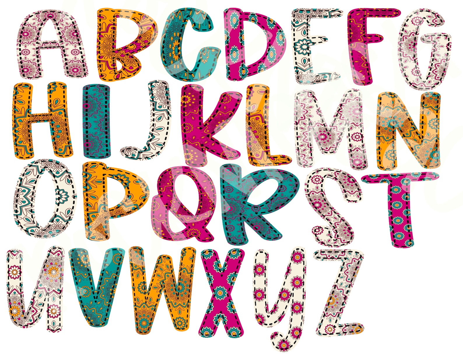Colorful Bright Alphabet Clipart Letter Clipart Stitched - Etsy
