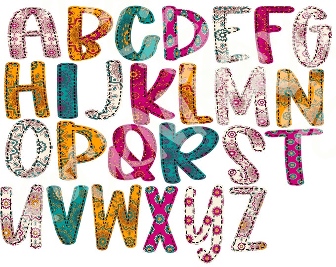Colorful Bright Alphabet Clipart, Letter Clipart, Hand Drawn Letters ...