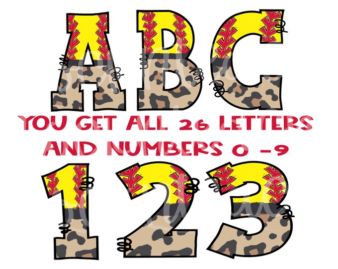 Softball Alphabet Clipart, PNG Digital Clip Art, Softball Letters ...