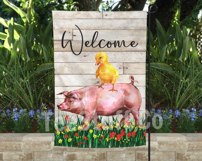 Garden Flag, Farm Animal, Sunflowers, Calf, Cow, Goat, Pig, Rooster ...