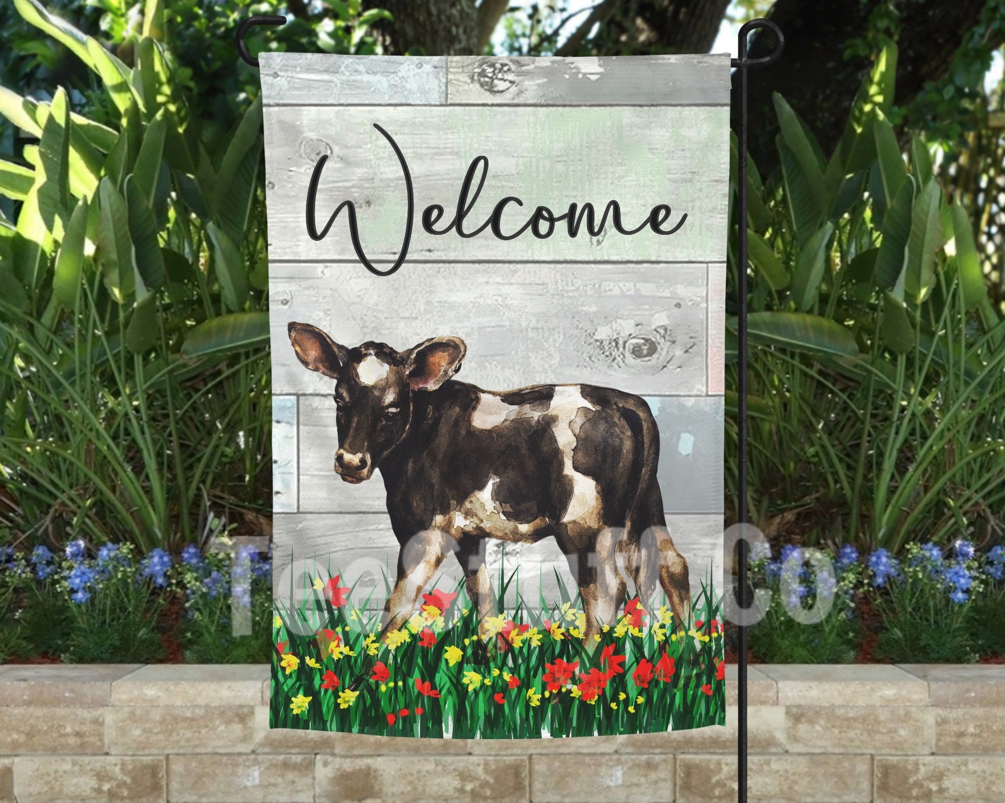 Garden Flag, Farm Animal, Sunflowers, Calf, Cow, Goat, Pig, Rooster ...