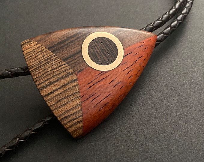 Bolo Tie Abstract Fish Head Large Eye Bocote Wood Padauk Wood Rosewood ...