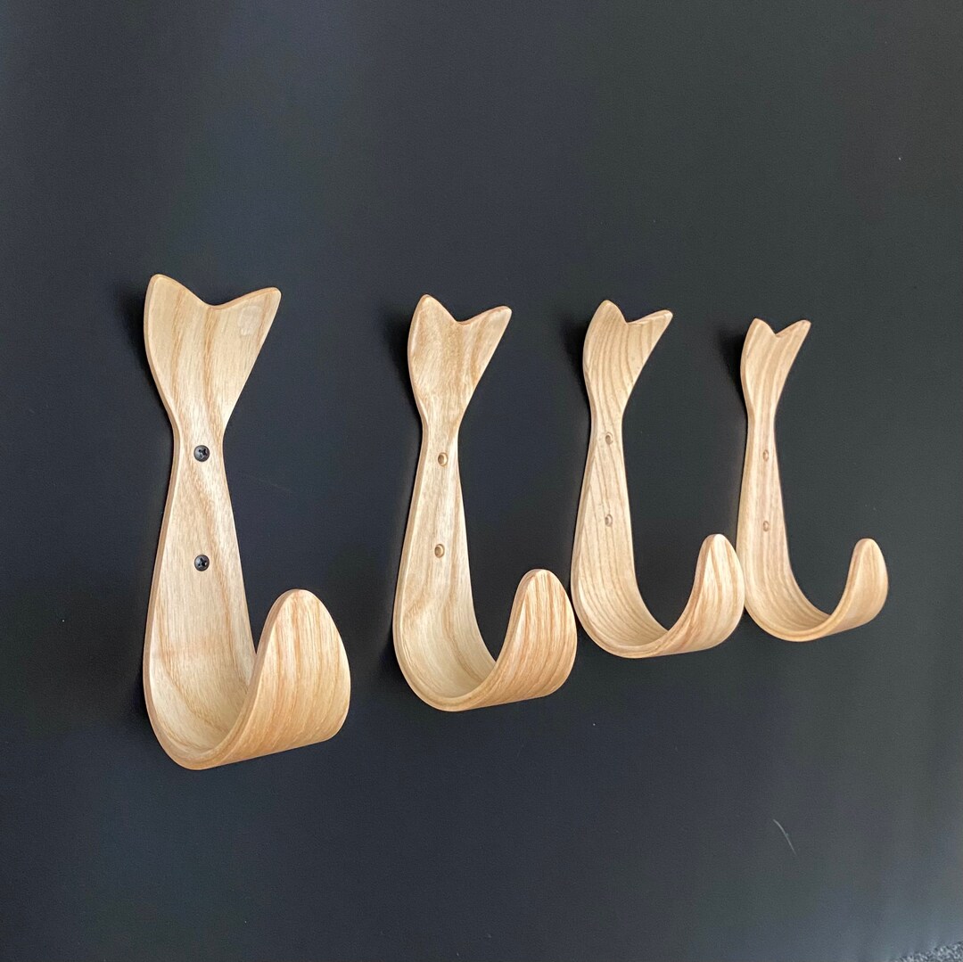 Bent Ash Wood Fish Wall Hooks. Set of 4 - Etsy