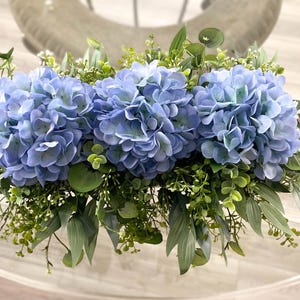 Blue Hydrangeas With Greenery Arrangement, Silk Flower Dining Table ...