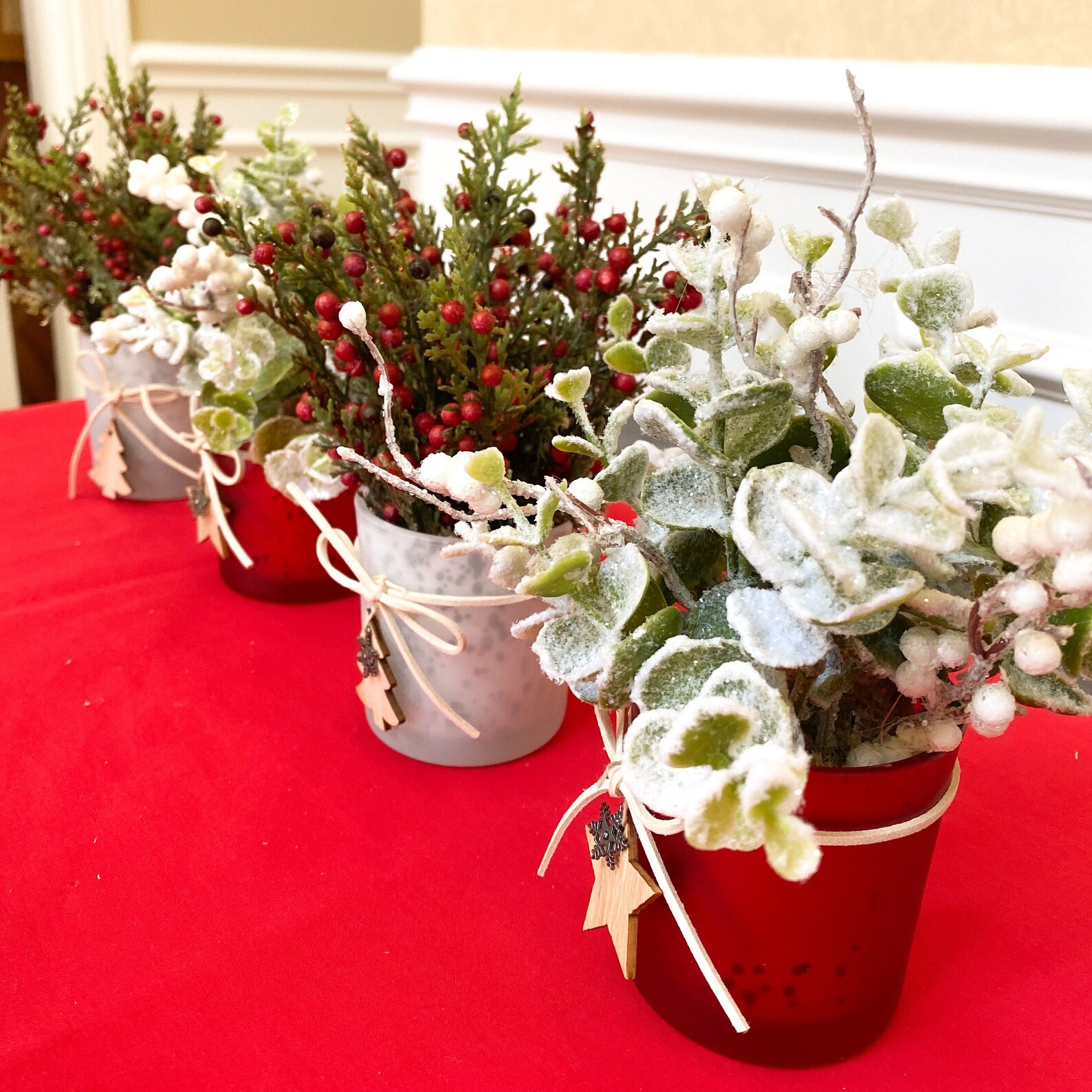 Simple Christmas Arrangement in Glass Cup Tied With Charm - Etsy