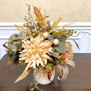 Elegant One of a Kind Fall Hydrangeas and Dahlia Arrangement , Soft Color Autumn Floral ...