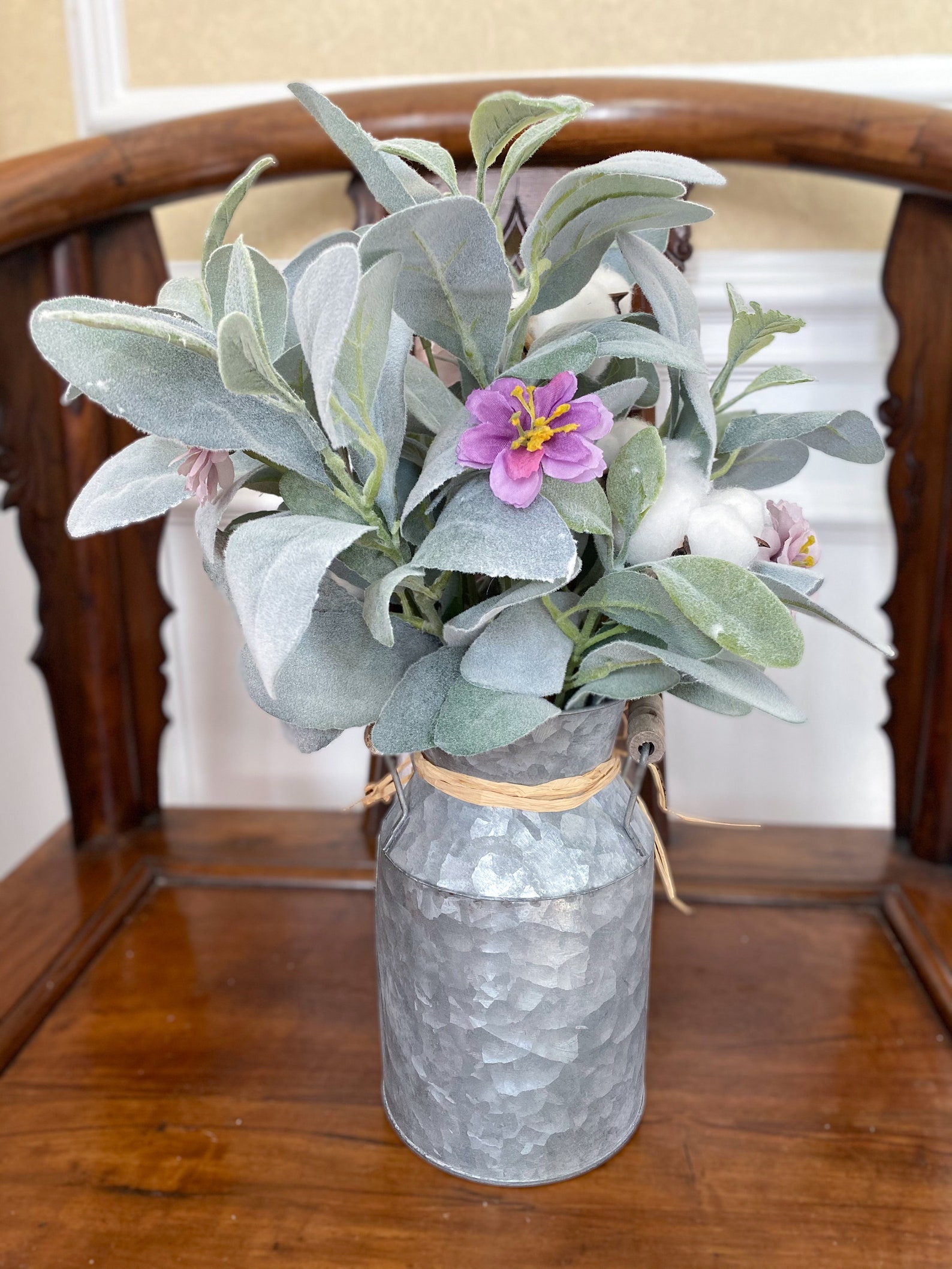 Rustic Farmhouse Centerpiece With Lambs Ear Cotton Stems and | Etsy