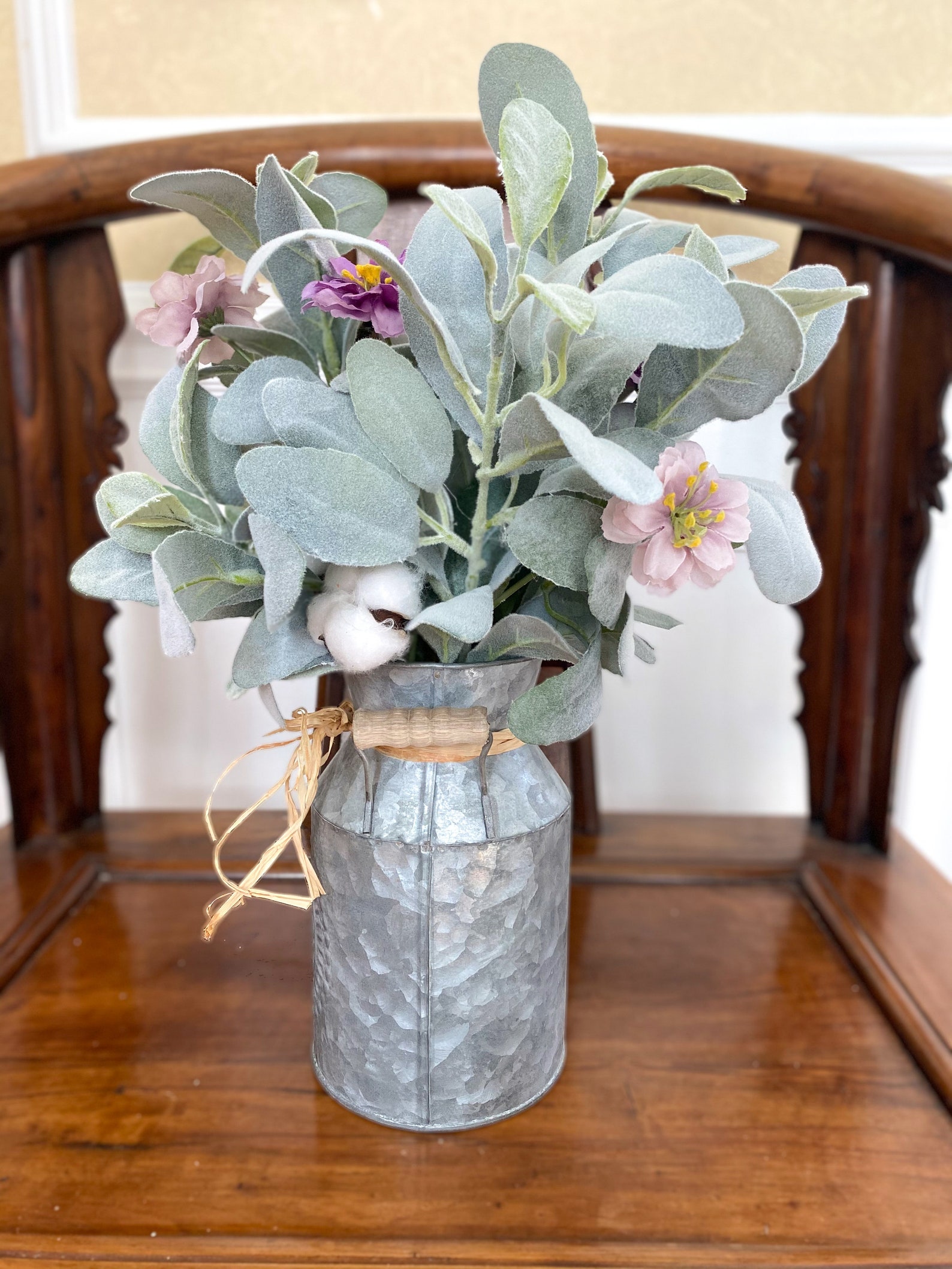 Rustic Farmhouse Centerpiece With Lambs Ear Cotton Stems and | Etsy